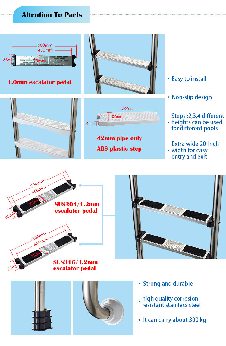 304/316 Stainless Steel 3 Steps Ladder Stainless Steel Ladder Rungs ...